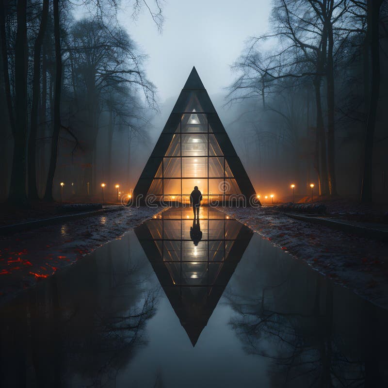 Person Standing in Front of a Triangular Building in a Mysterious ...