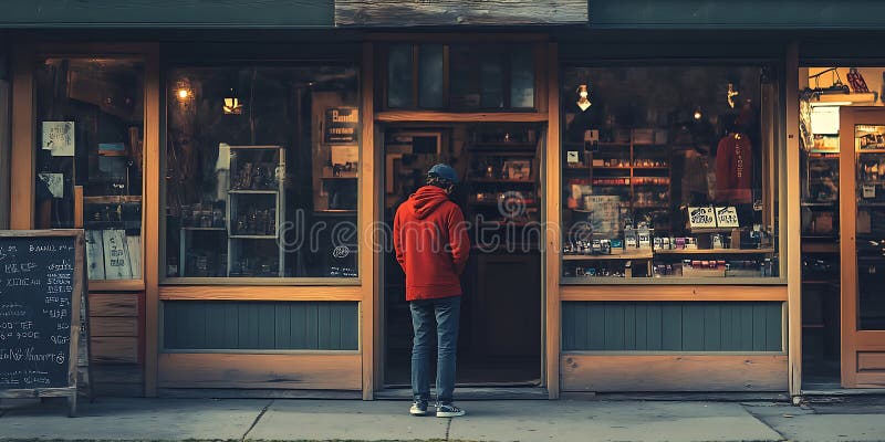 Person Standing in Front of Vintage Shop Stock Illustration ...