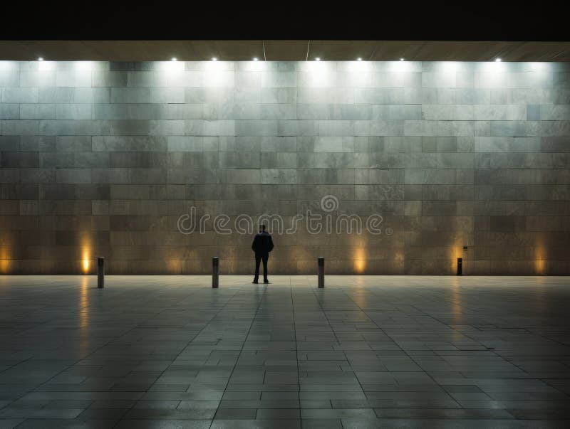 A Person Standing in Front of a Wall at Night Stock Illustration ...