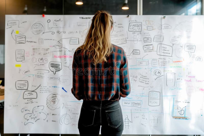 Person Standing in Front of a Whiteboard, Drawing a Diagram of a New ...
