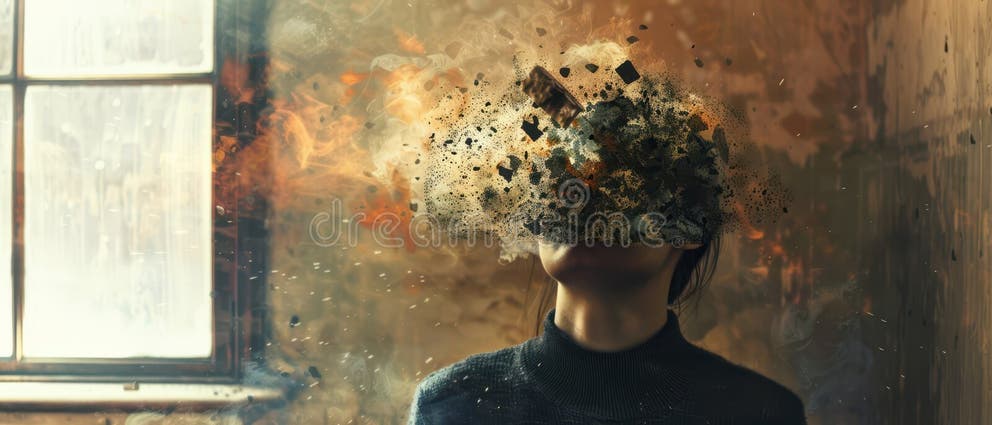 Person Standing in Front of a Window with Debris Exploding from Their ...