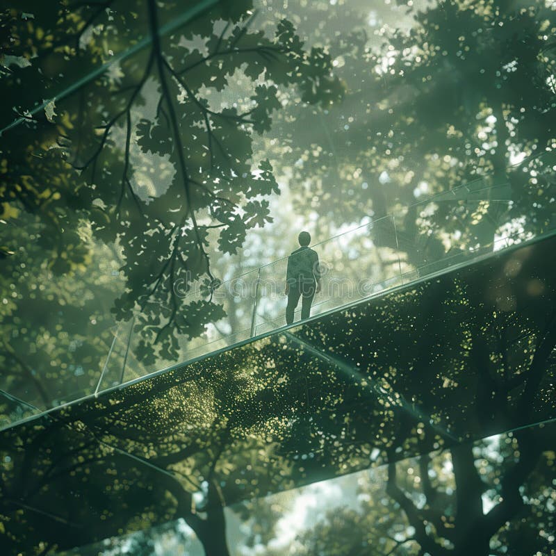 Person Standing on a Glass Walkway Above a Forest Canopy Stock Image ...