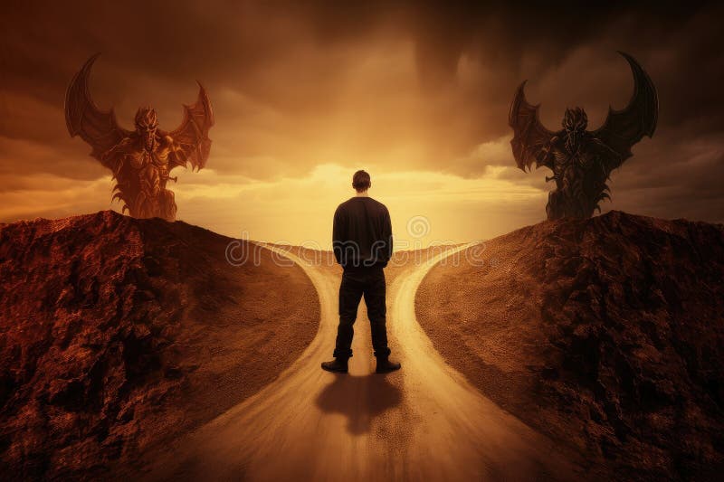 Person, Standing between Good and Evil, Choosing Which Path To Follow ...