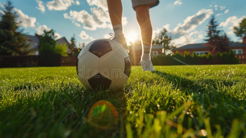 A Person Standing on Grass with Soccer Ball in Hand, AI Stock Image ...