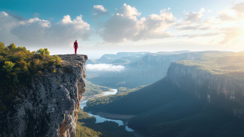 Person Standing on a High Cliff Edge with a Breathtaking View of a ...