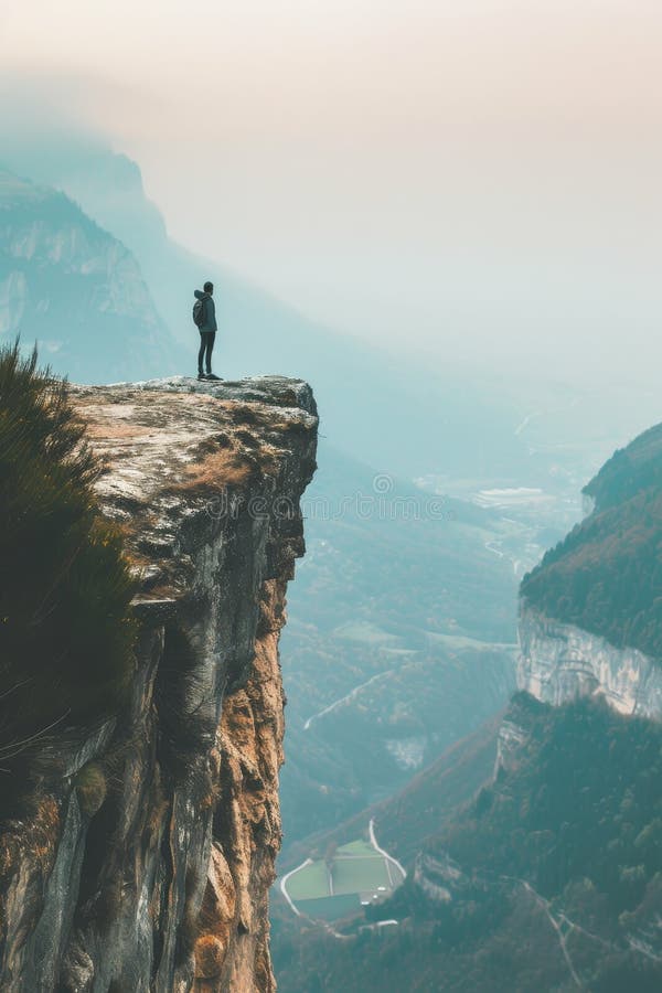 Person Standing on a High Cliff Edge with a Breathtaking View of a ...