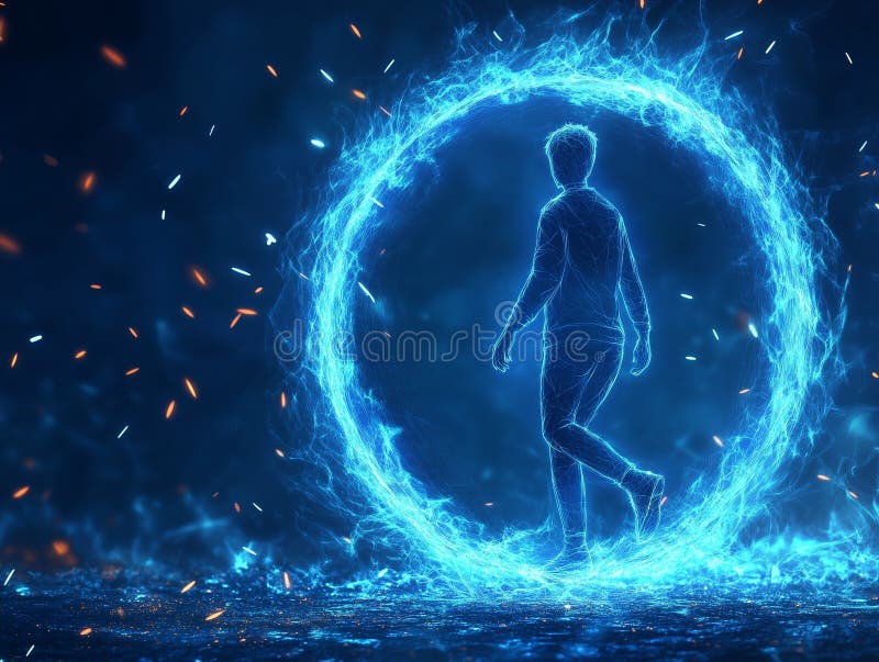 Person Standing Inside a Glowing Blue Sphere Shielding Them from Danger ...