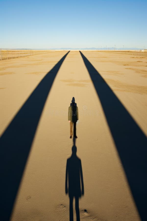 Person Standing in the Middle of Desert with Long Shadows. Generative ...