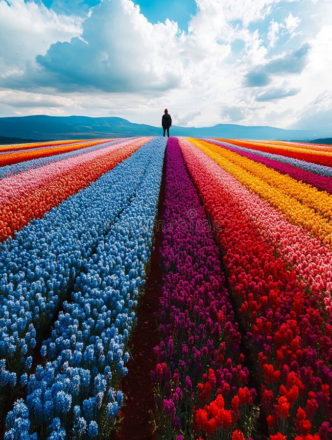 Person Standing Field Flowers Sky Background Middle Stock Photos - Free ...