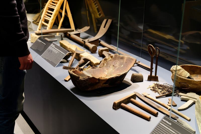 Person Standing by a Museum Display with Ancient Tools Stock Image ...
