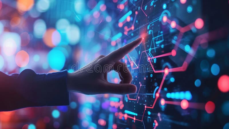 Person Pointing at Digital Screen Stock Illustration - Illustration of ...