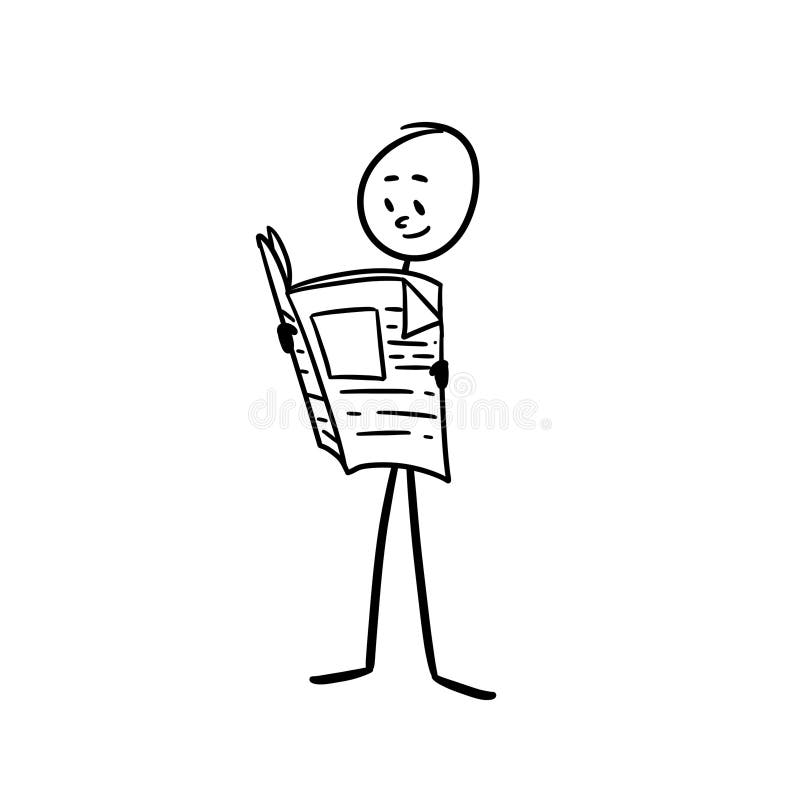 A Person Standing Reading a Newspaper with a Smile Stock Illustration ...