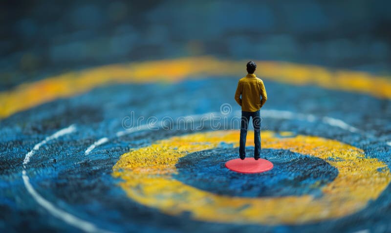 Person Standing on Red Target Surrounded by Concentric Circles of Color ...