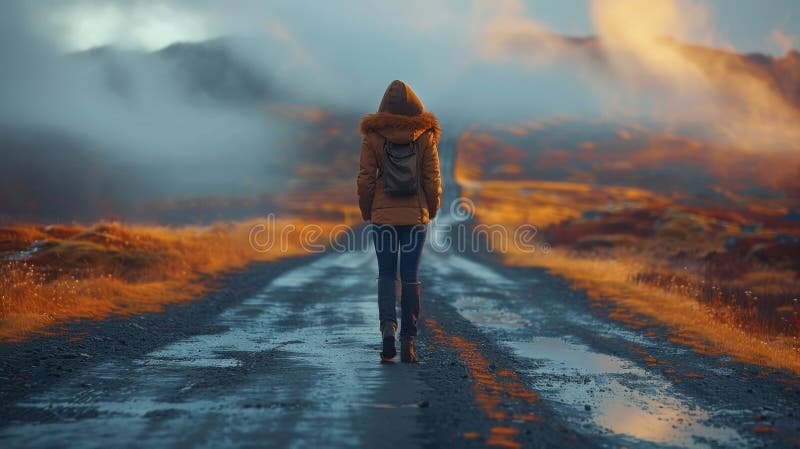 A Person Standing on a Road that Disappears into the Distance ...
