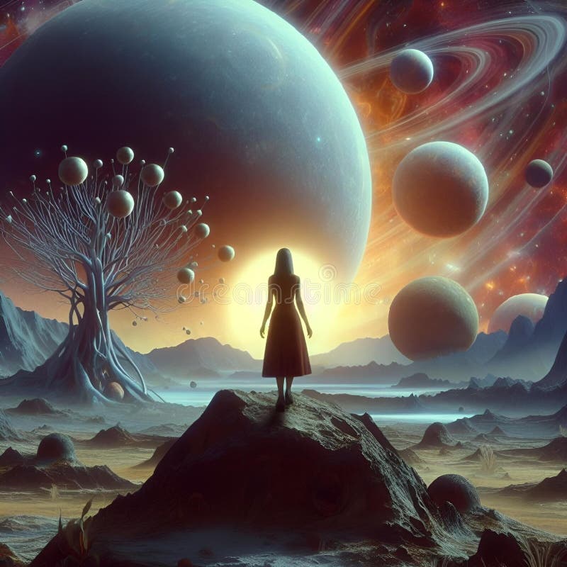 A Person Standing on a Rock and Looking at the Planets Stock ...
