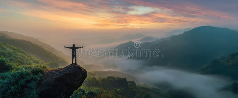 The Person Standing on a Rock during a Stunning Sunrise in the ...