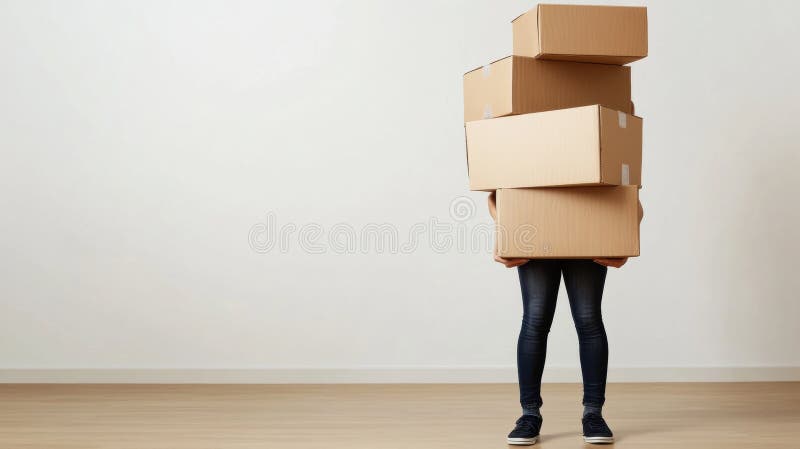A Person Standing in a Room with Boxes on Their Head, AI Stock Image ...