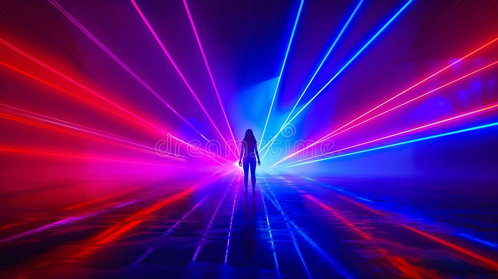 A Person Standing in a Room with Lasers Stock Image - Image of light ...