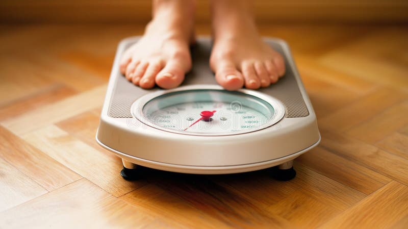 Person Standing on a Scale, Seeing the Numbers Decrease Stock Image ...