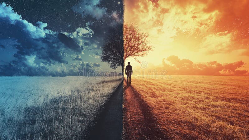 A Person Standing before a Split Path, Each Side Representing a ...