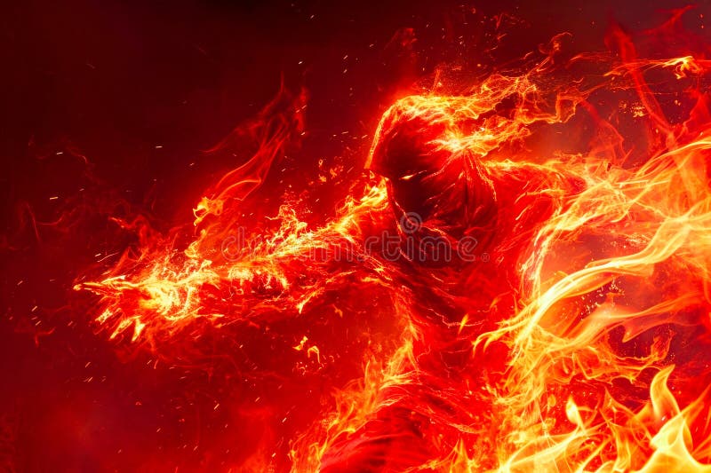 Person is Standing with Their Arms Outstretched in Front of Fire ...