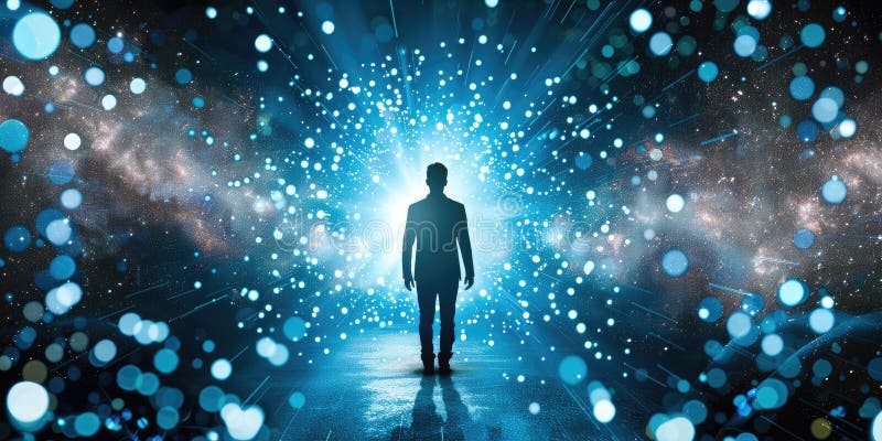 Person Standing on the Threshold of a Virtual Gateway, Their Silhouette ...