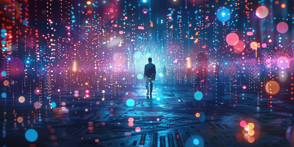 Person Standing on the Threshold of a Virtual Gateway, Their Silhouette ...