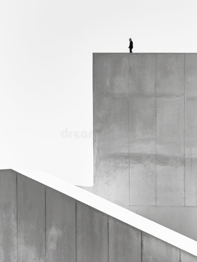 A Person Standing on Top of a Concrete Wall with No One Else Around, AI ...