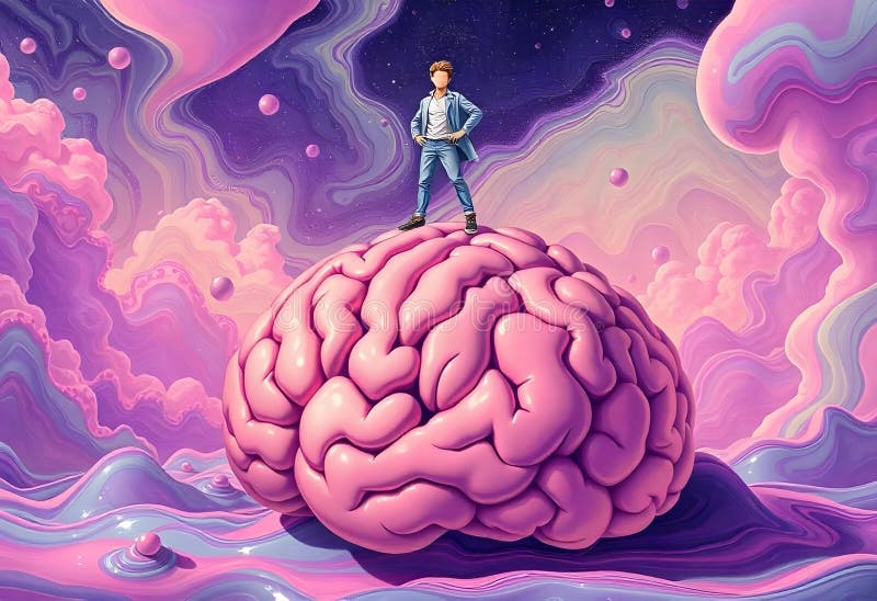 Person Standing on Top of a Large Brain. Thinking and Creativity ...