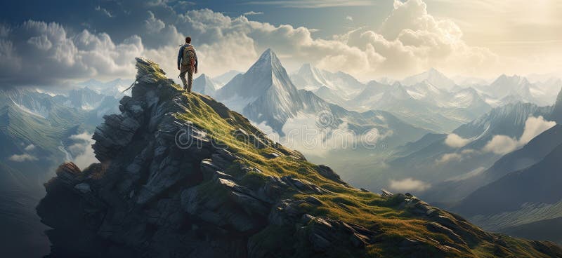 Person Standing on Top of the Mountain Stock Image - Image of freedom ...