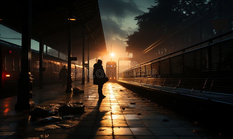 Person Standing on Train Platform at Night Stock Photo - Image of ...