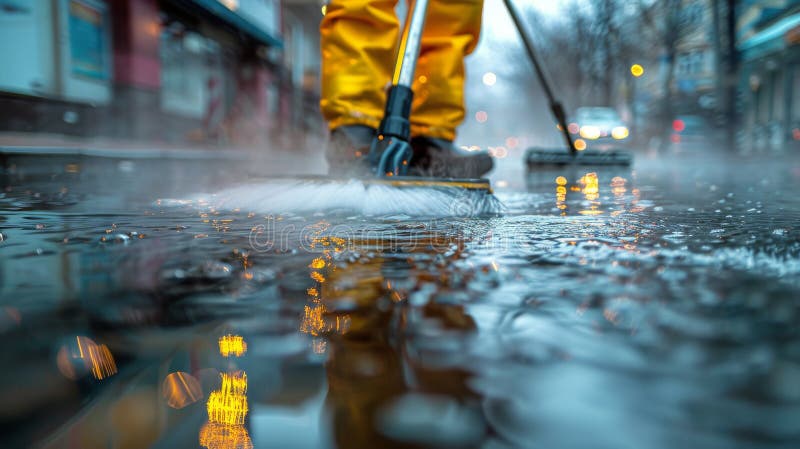 Person Standing on Wet Surface with Mop Stock Photo - Image of work ...