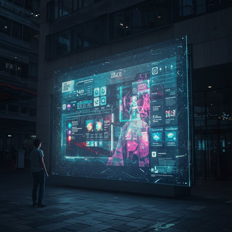 A Person Stands in a Dimly Lit Urban Environment, Facing a Large ...