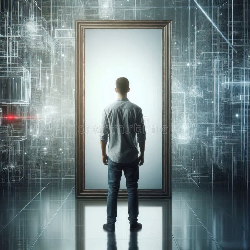 A Person Stands in Front of a Mirror Leading To a Parallel Reality ...