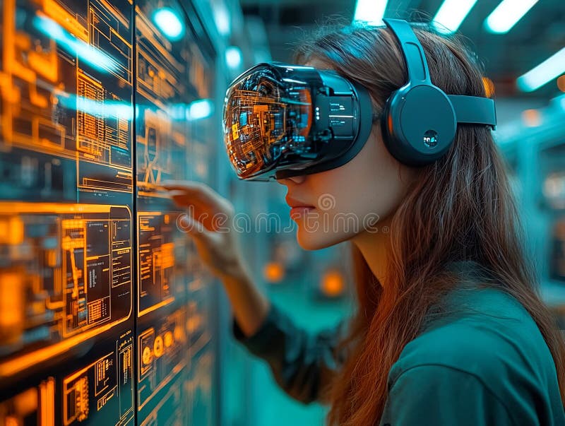 A Person Stands in a High-tech Environment, Wearing VR Equipment ...