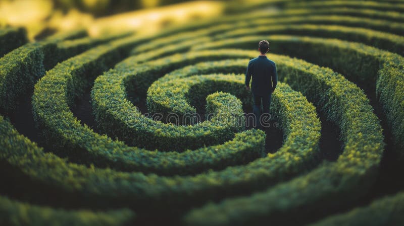 Person Stands in a Lush Green Labyrinth Maze Stock Illustration ...