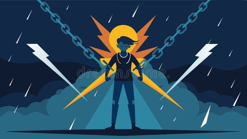 A Person Stands in a Storm Breaking Chains with Each Flash of Lightning ...