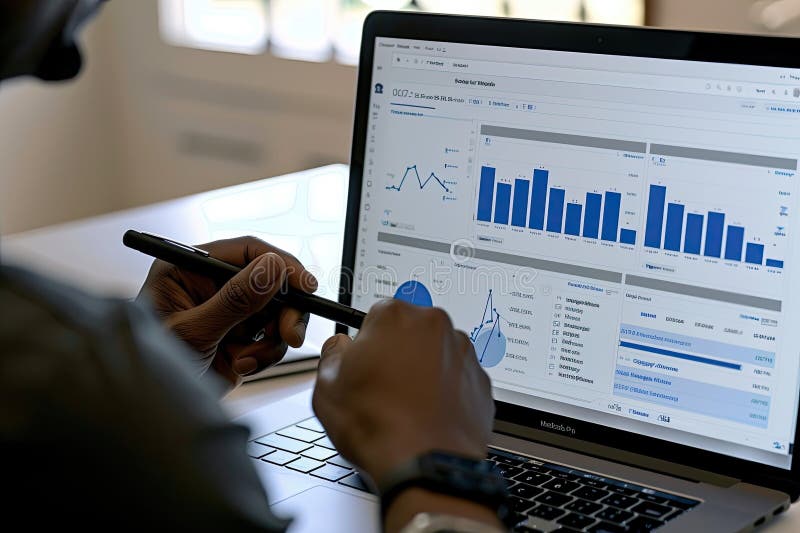 A Person is Staring at a Graphic on a Laptop Computer Screen Stock ...
