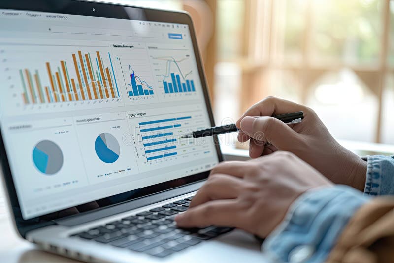 A Person is Staring at a Graphic on a Laptop Computer Screen Stock ...