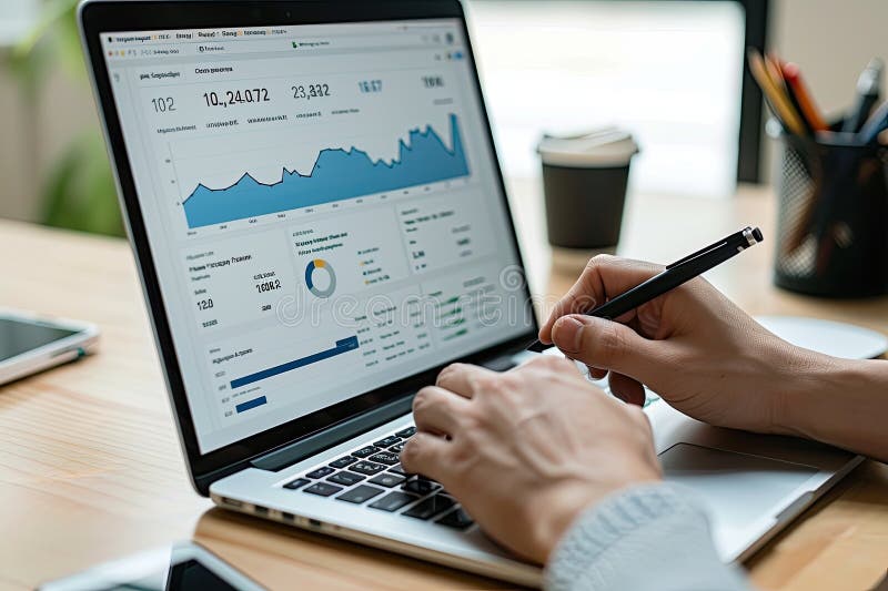 A Person is Staring at a Graphic on a Laptop Computer Screen Stock ...