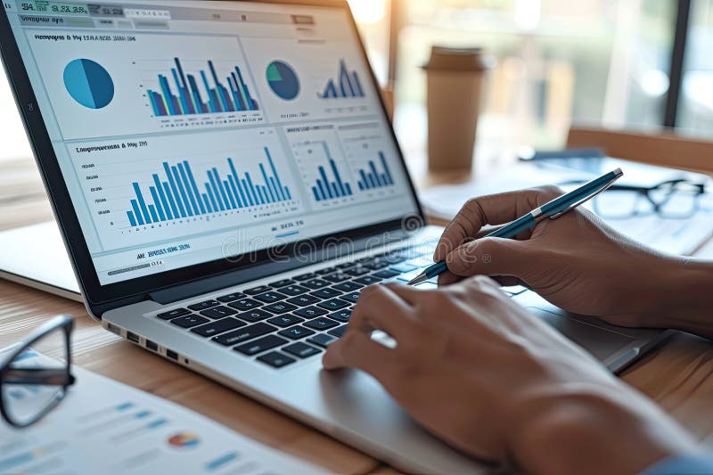 A Person is Staring at a Graphic on a Laptop Computer Screen Stock ...