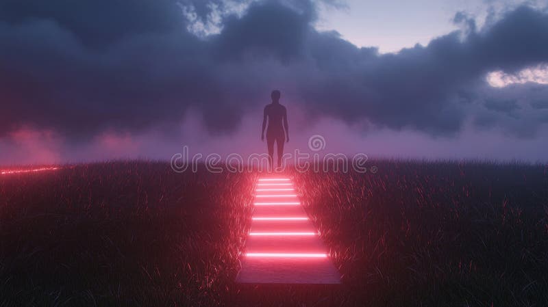 A Person Steps into the Future, Leaving the Past Behind on Glowing ...