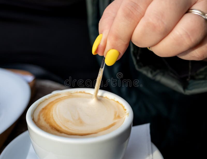 Person Stirring Cappuccino Spoon Close Up Foam Stock Photos - Free ...