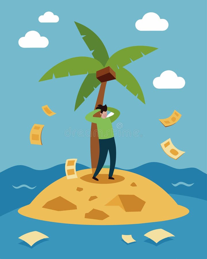 A Person Stranded on a Deserted Island with a Pile of Debt Notes ...
