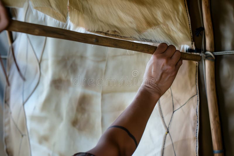 Person Stretching a Hide on a Frame Stock Image - Image of craft ...