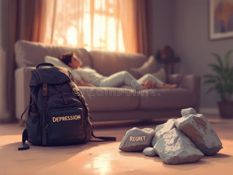 A Person Struggles with the Weight of Depression, Represented by a ...