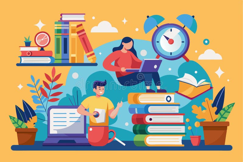 A Person Studies at Home, Surrounded by Books and a Laptop, with a ...