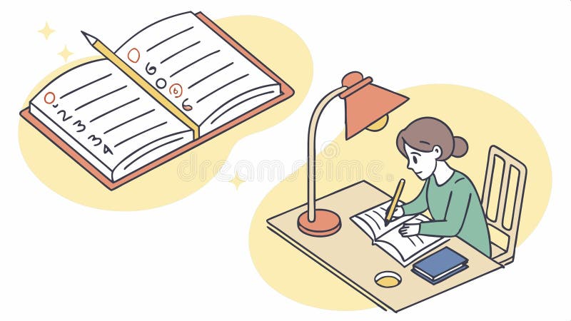 Person Studying at Desk, Education and Focused Learning Scene Vector ...
