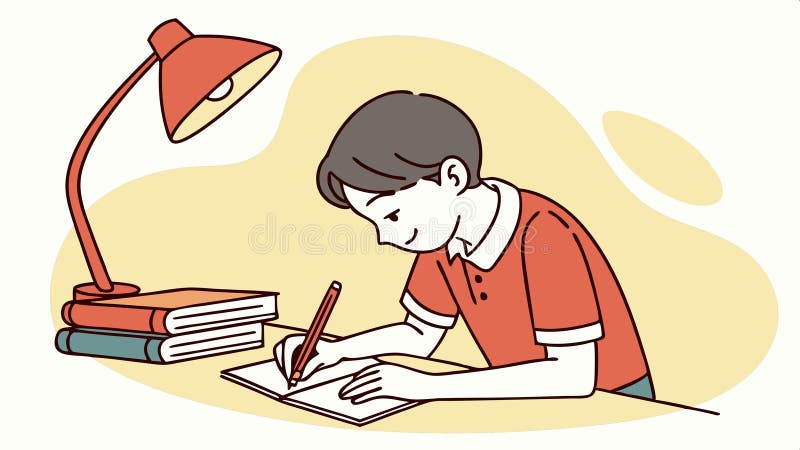 Person Studying at Desk, Education and Focused Learning Scene Vector ...