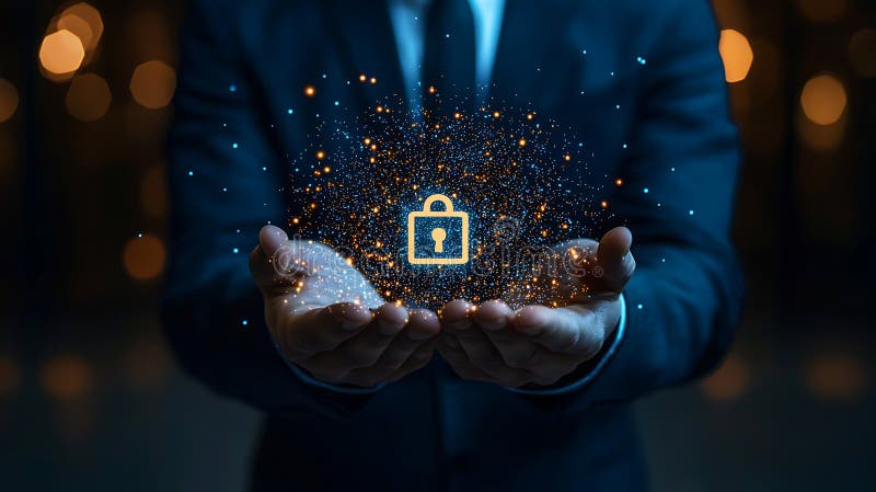 A Person in a Suit Holds a Glowing Digital Lock Symbol, Surrounded by ...